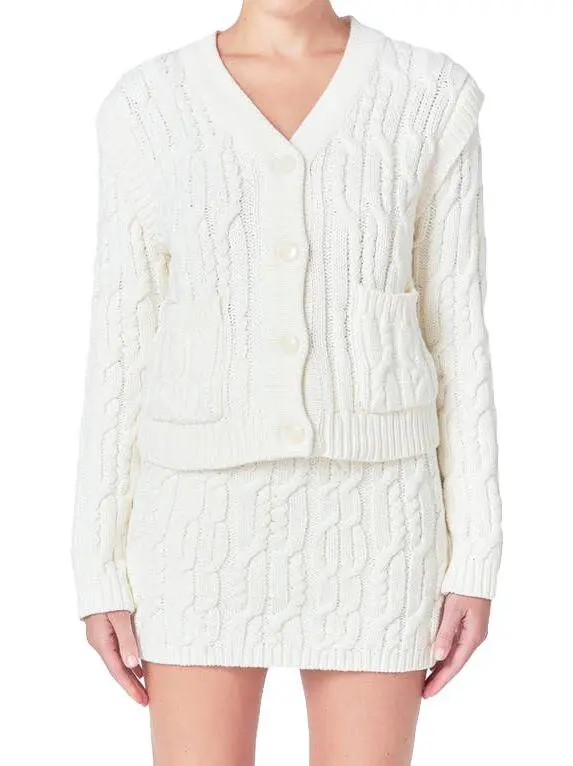 Endless Rose Cable Stitch Cardigan - Ivory