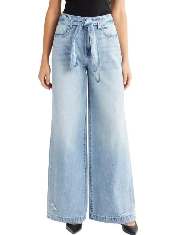 HIDDEN JEANS Belted High-waist Wide-leg Jeans - Light Wash