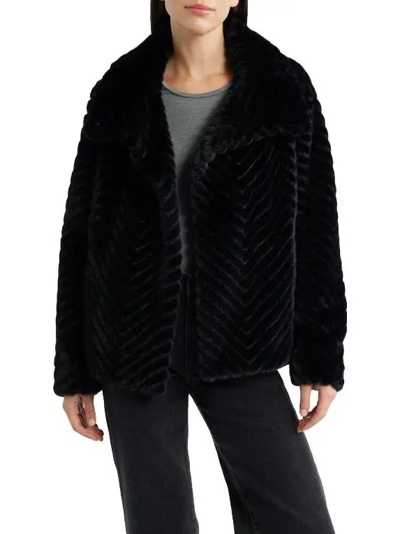 Bernardo Chevron Quilted Faux Fur Jacket - Black