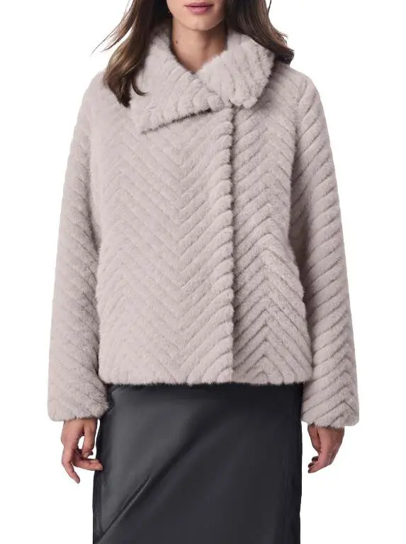 Bernardo Chevron Quilted Faux Fur Jacket - Grey