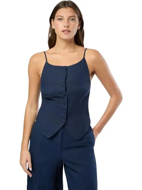 Onia Air Linen Blend High Neck Top - Deep Navy