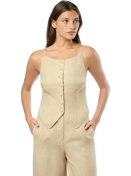 Onia Air Linen Blend High Neck Top - Jute
