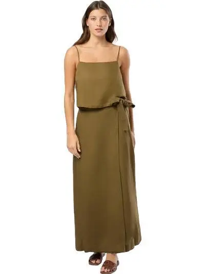 Onia Air Linen Maxi Wrap Skirt - Olive
