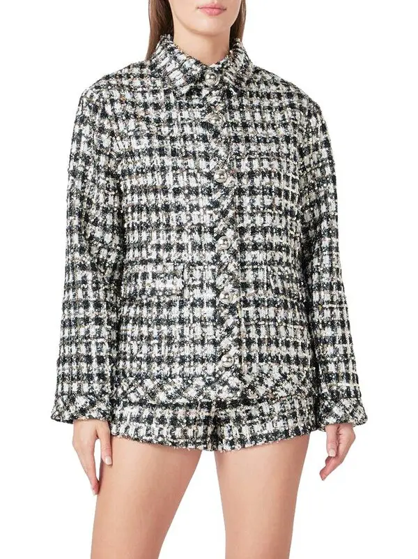 Endless Rose Sequin Check Jacket - Black/ White