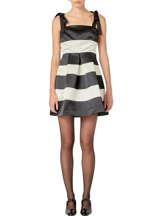 English Factory Stripe Tie Strap Mini Dress - Black