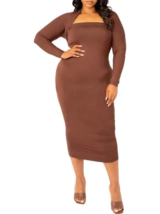 BUXOM COUTURE Modal Tube Dress And Shrug - Chocolate
