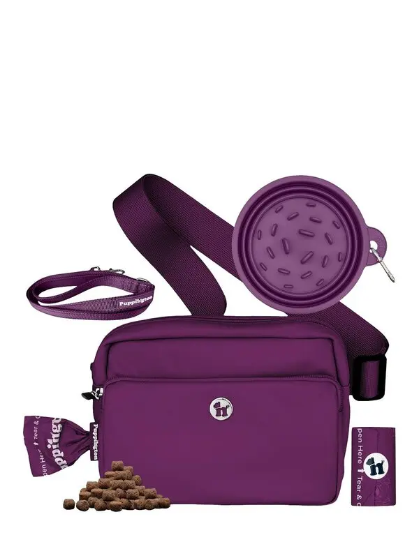 PUPPINGTON 3-in-1 Dog Walking Bag With Accessories - Plum Wine