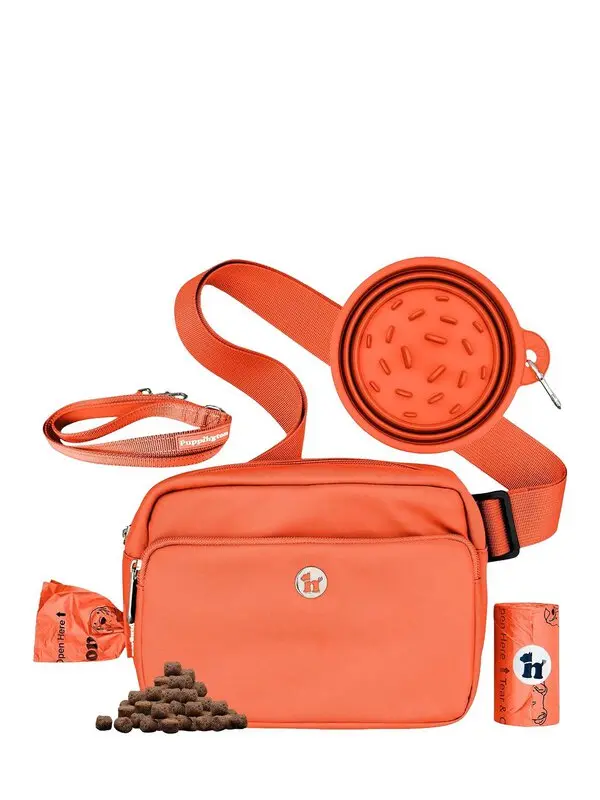 PUPPINGTON 3-in-1 Dog Walking Bag With Accessories - Poppy Orange