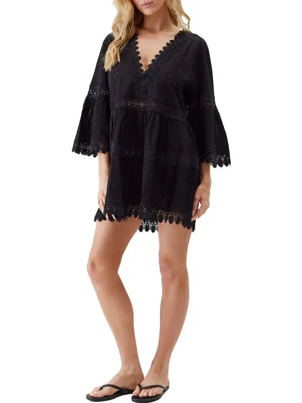 Melissa Odabash Victoria Lace Trim Cotton Cover-up Tunic - Black