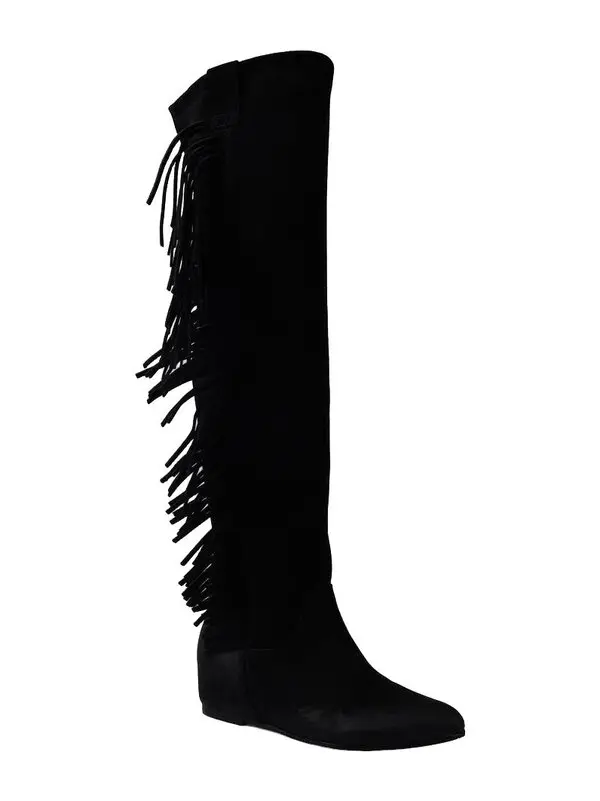 ZIGI Brooklynne Knee High Wedge Boots - Black Suede