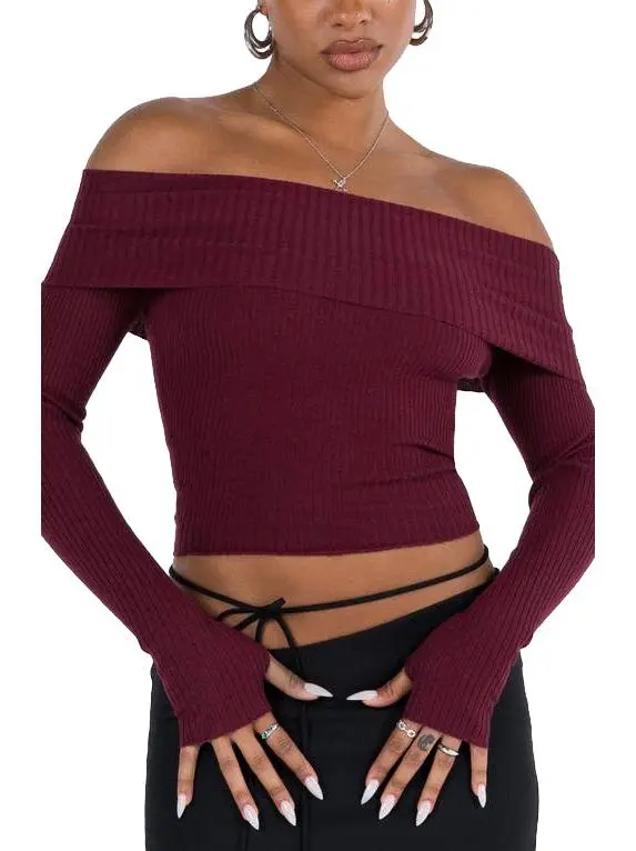 Princess Polly Morley Foldover Ribbed Sweater - Dark Red