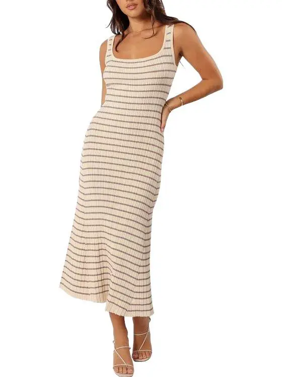 PETAL & PUP Henry Stripe Ribbed Maxi Tank Dress - Cream/mocha