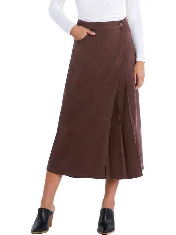 WASH LAB DENIM Delphine Side Pleat Maxi Skirt - Rich Brown