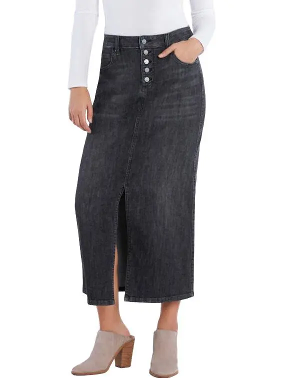 WASH LAB DENIM Front Slit Denim Midi Skirt - Ship Grey