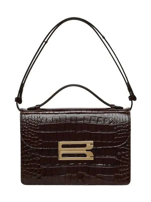 Victoria Beckham Dorian Croc-embossed Shoulder Bag - Espresso 8946