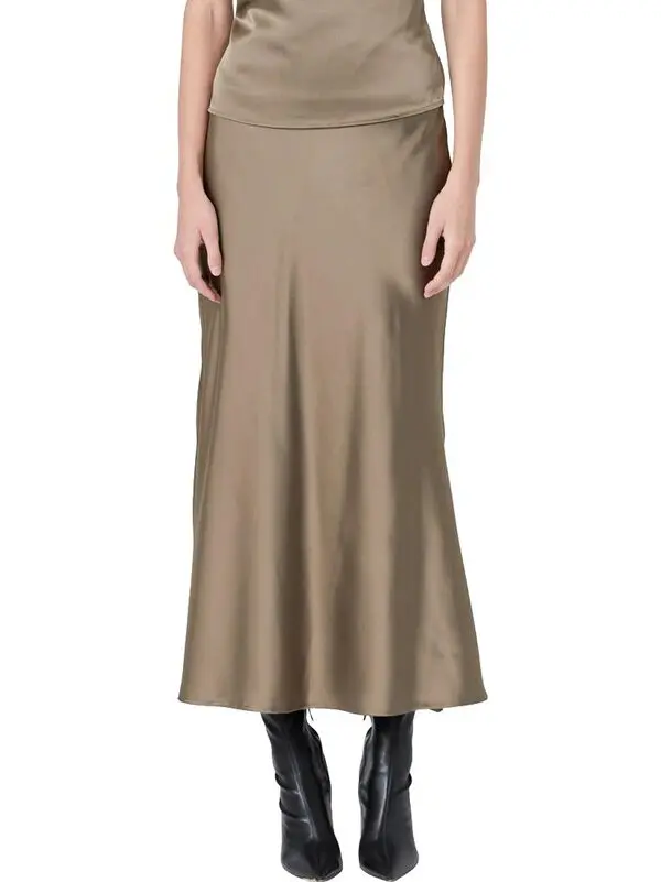 Endless Rose Bias Cut Satin Maxi Skirt - Espresso