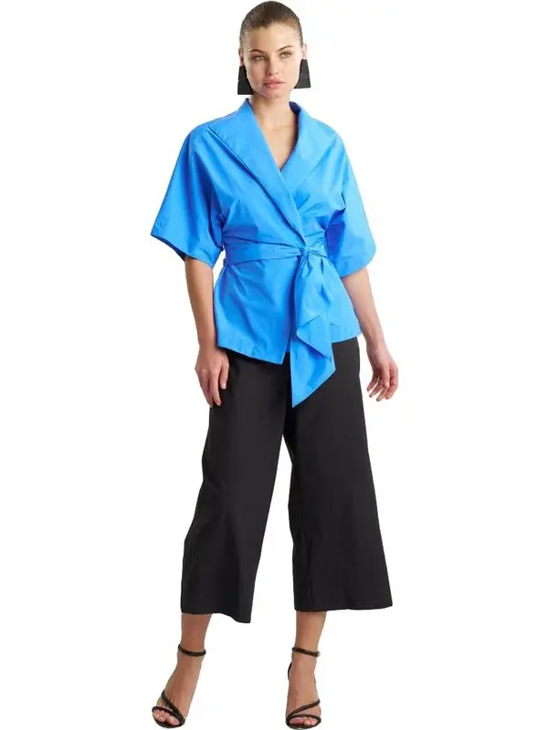 Natori Techno Poplin Wrap Top - Aster Blue