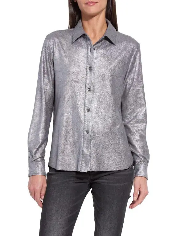 Lyssé Metallic Faux Suede Shacket - Distress Metalic Silver
