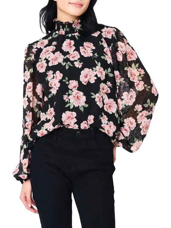 GIBSONLOOK Sophia Floral Print Smocked Blouse - Black Pink Floral
