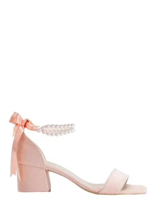 FOREVER & ALWAYS SHOES Illy Low Block Heel Pearl Sandals - Coral Pink