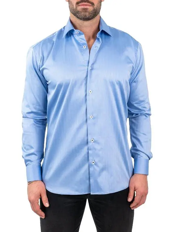 MACEOO Classic Arctic Cotton Herringbone Button-up Shirt - Blue