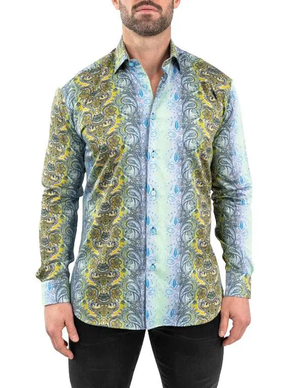 MACEOO Fibonacci Paisleyluxe Contemporary Fit Button-up Shirt - Green