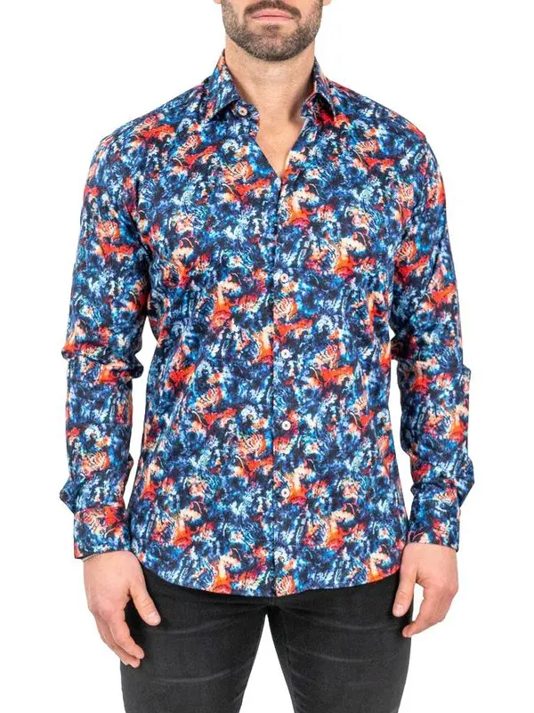 MACEOO Fibonacci Absolem Contemporary Fit Button-up Shirt - Blue