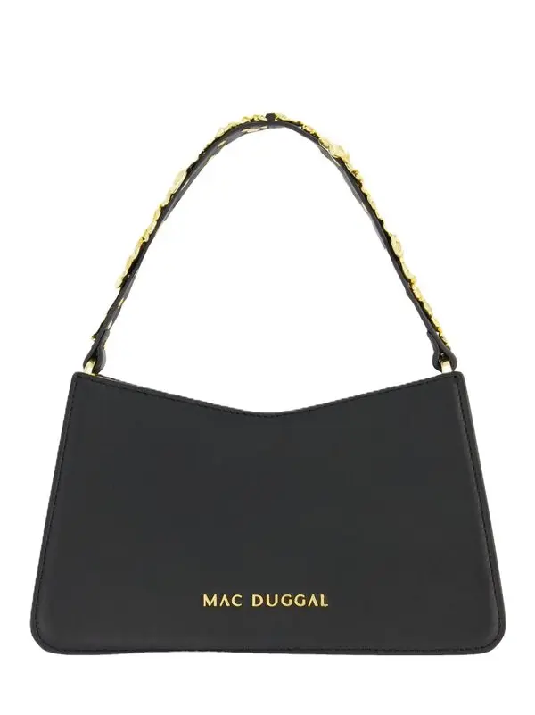 Mac Duggal Nappa Leather Shoulder Bag With Floral Strap - Black
