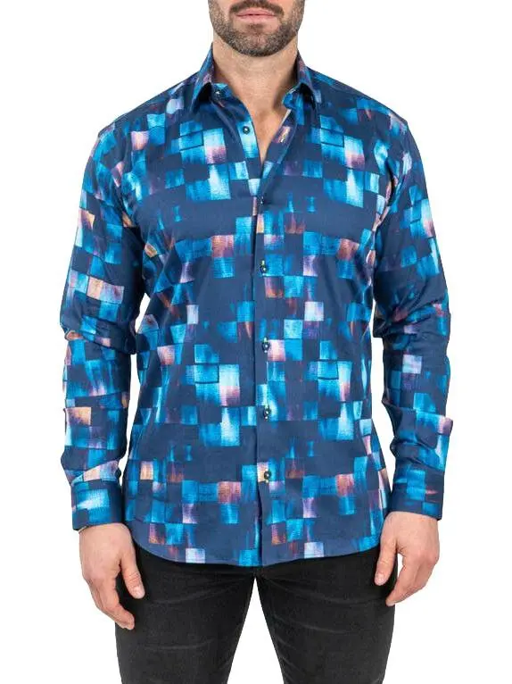 MACEOO Fibonacci Sensored Contemporary Fit Button-up Shirt - Blue