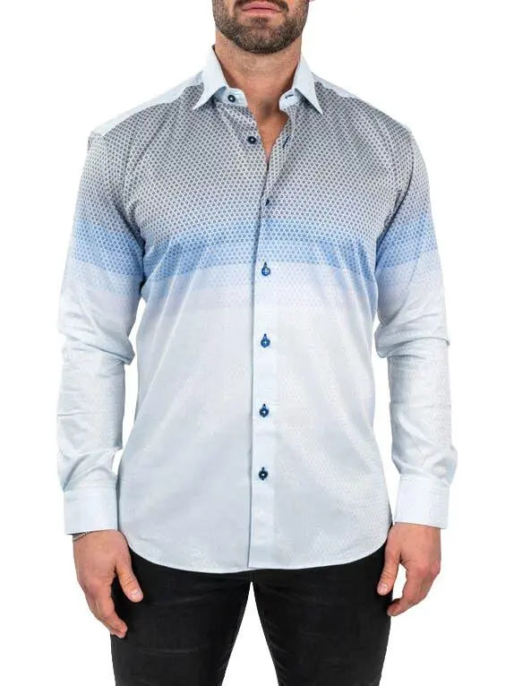 MACEOO Fibonacci Jacqdegrade Contemporary Fit Button-up Shirt - Blue
