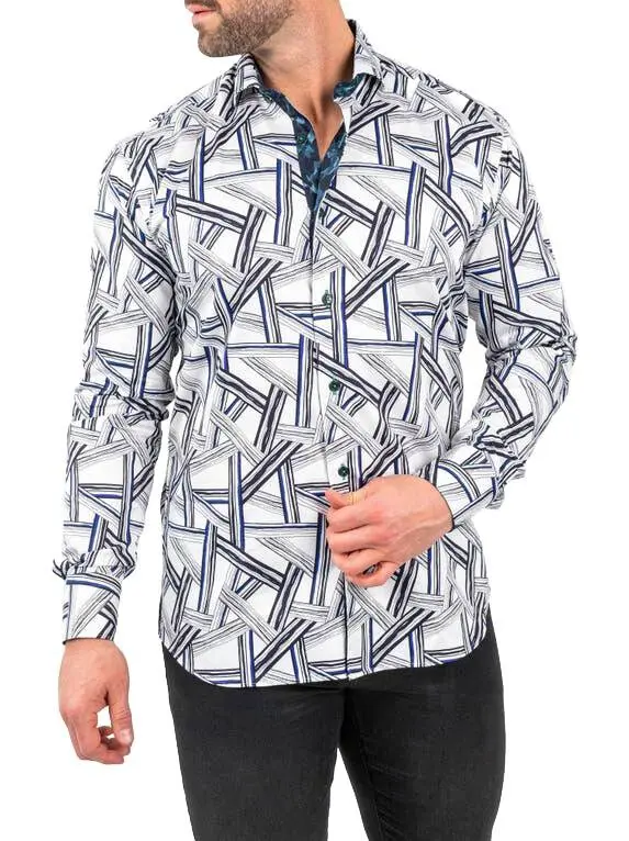 MACEOO Einstein Bamboo Print Cotton Button-up Shirt - Blue