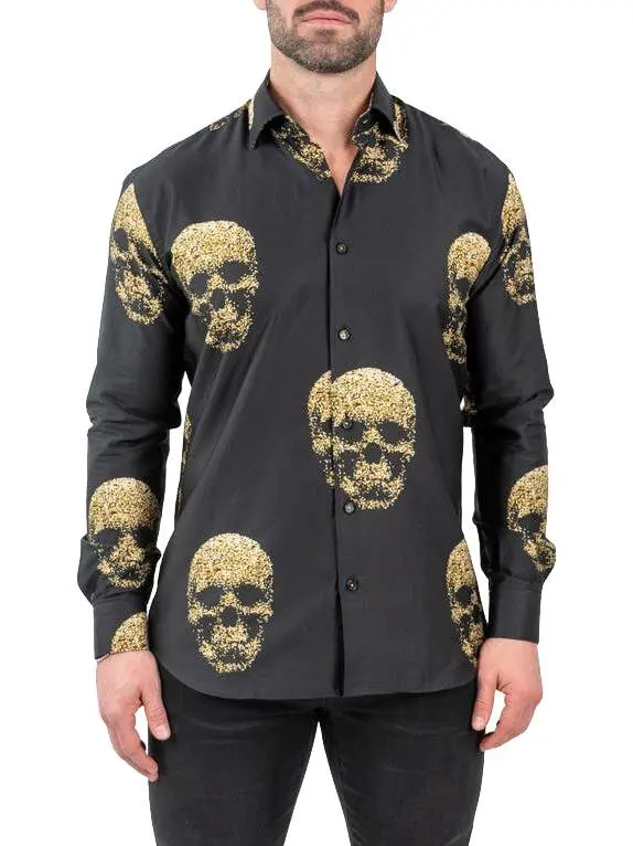 MACEOO Fibonacci Goldenskull Contemporary Fit Button-up Shirt - Black