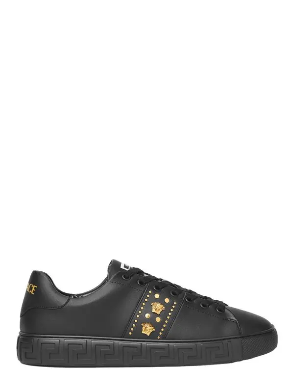 Versace Greca Embellished Nylon Low-top Sneakers - Black+gold