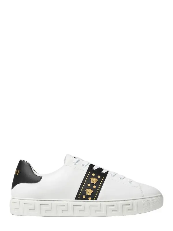 Versace Greca Embellished Nylon Low-top Sneakers - Black+white