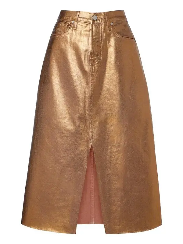 Victoria Beckham Denim Midi Skirt - Gold