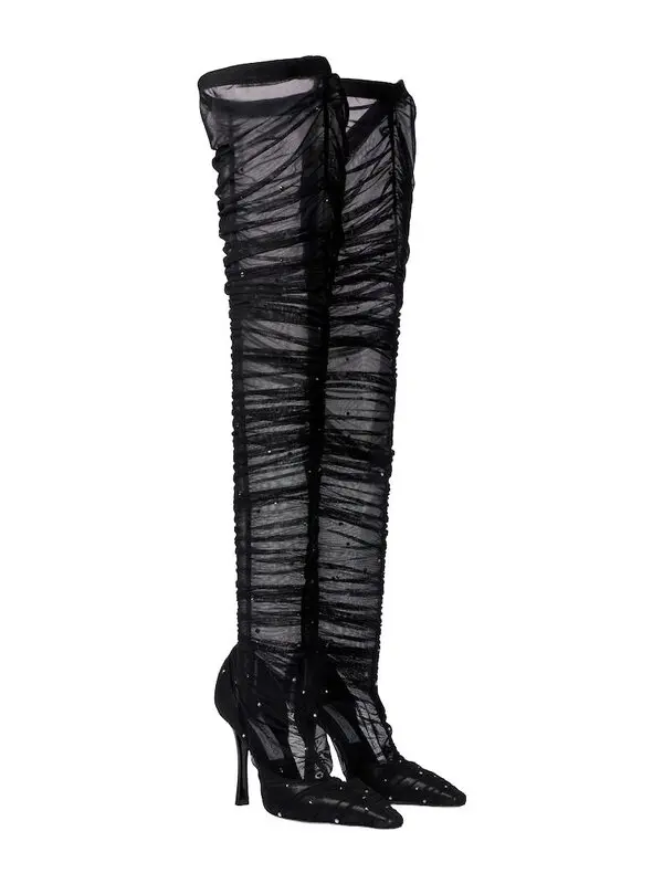 JIMMY CHOO Lotta 100 Embellished Over-the-knee Boots - Black