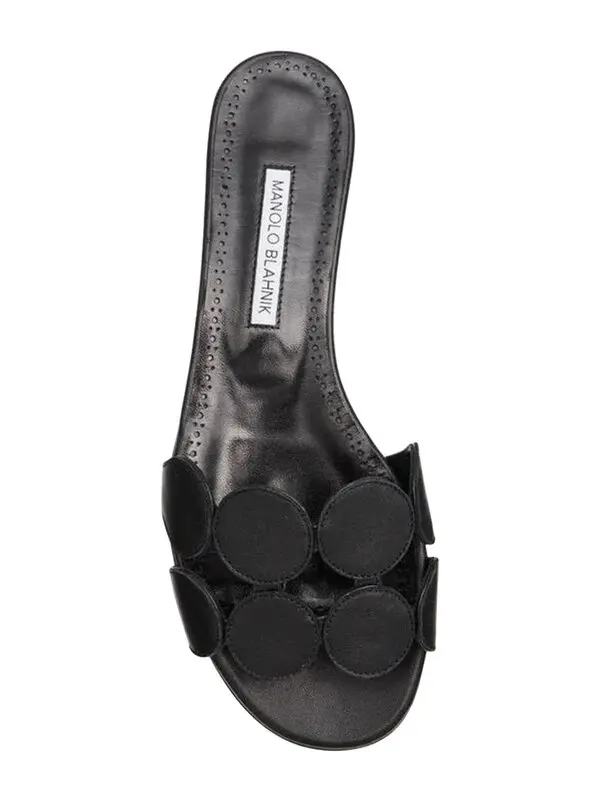Manolo Blahnik Circle-cut Leather Flat Slides - Black