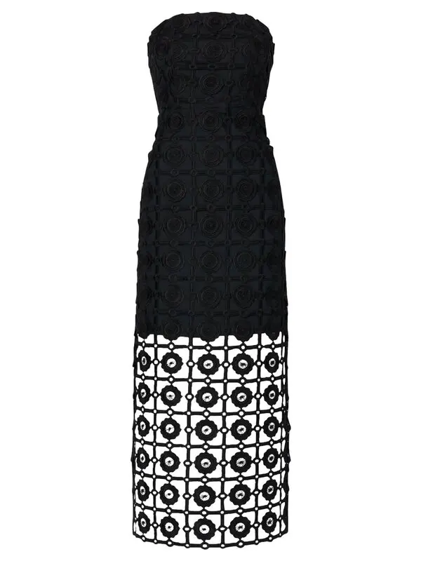 MILLY Kait Strapless Lace Midi Dress - Black