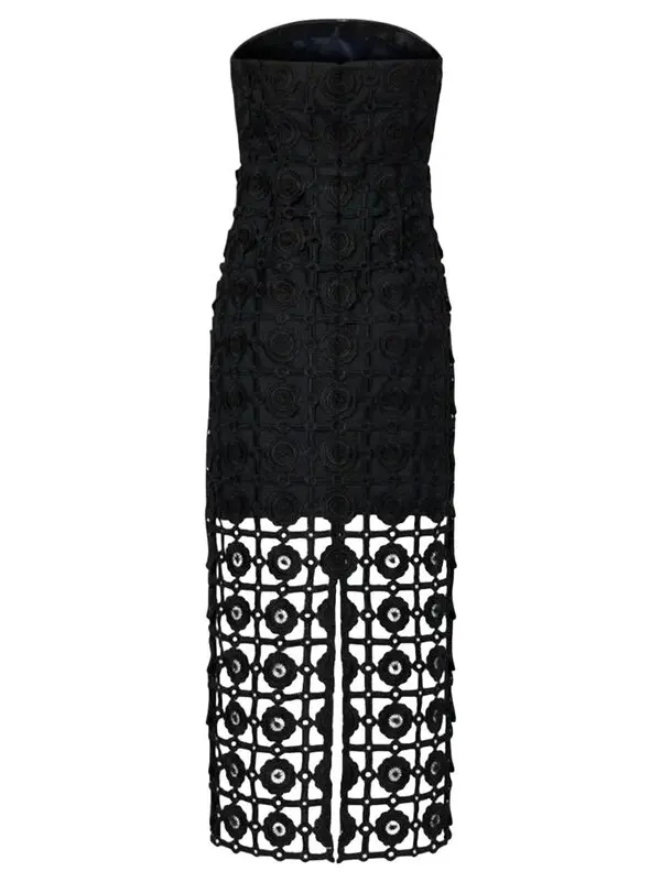 MILLY Kait Strapless Lace Midi Dress - Black