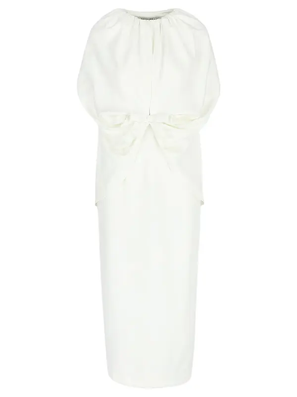 Bernadette Ruched Waist Cape Dress - Cream Ivory