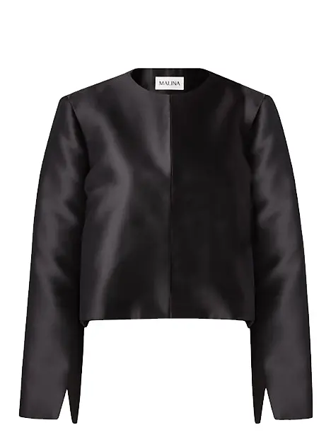 MALINA Ruthie Round-neck Cropped Satin Blouse - Black
