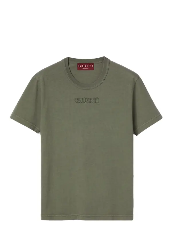 Gucci Embroidered Cotton Jersey T-shirt - Green