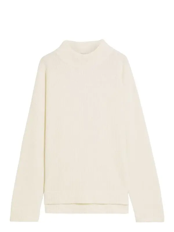 Brunello Cucinelli Bead-embellished Ribbed Cashmere Mockneck Sweater - Ivory