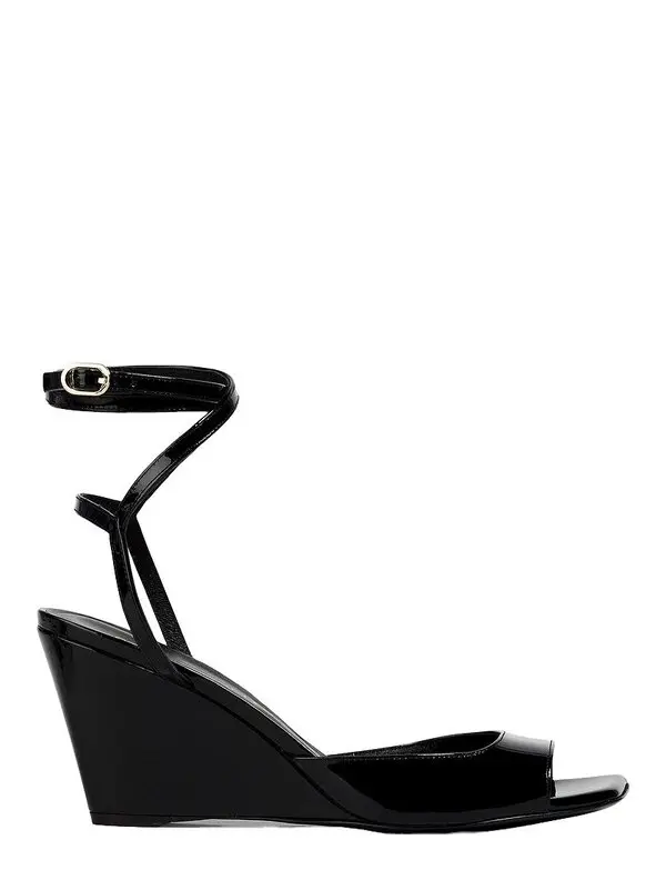 STUART WEITZMAN Tia 85 Patent-leather Wedge Sandals - Black