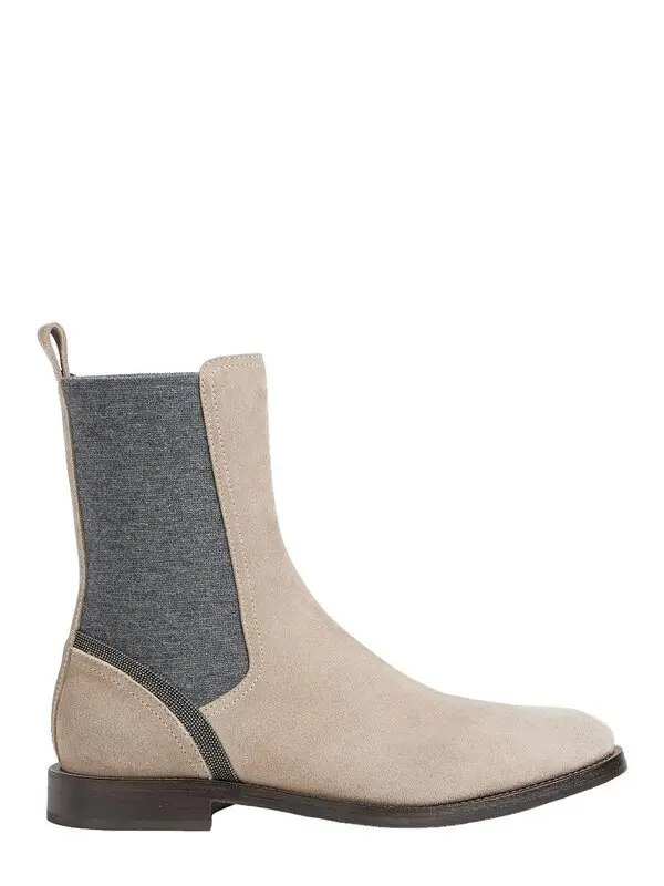 Brunello Cucinelli Suede Chelsea Boots With Bead Embellishments - Stone