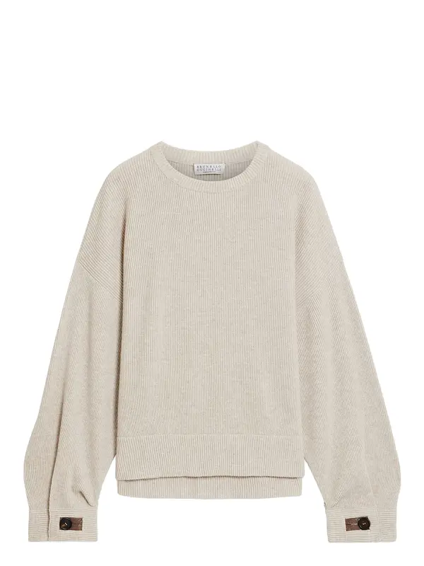 Brunello Cucinelli Bead-embellished Ribbed Cashmere Sweater - Beige