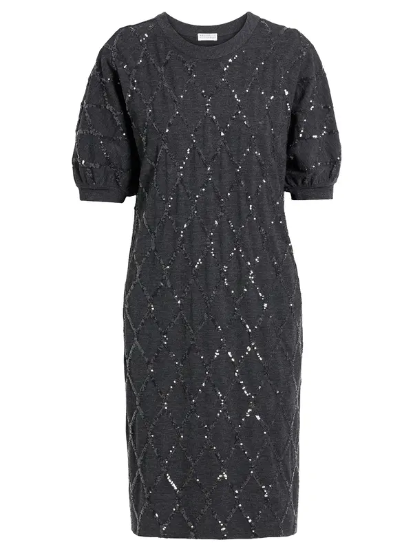 Brunello Cucinelli Sequin-embellished Knitted Dress - Charcoal