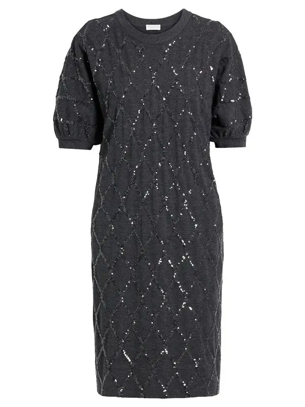 Brunello Cucinelli Sequin-embellished Knitted Dress - Charcoal