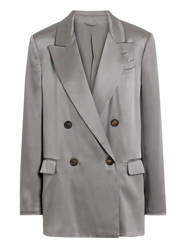 Brunello Cucinelli Double-breasted Silk-satin Blazer - Gray