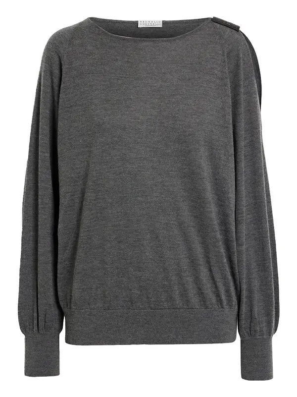 Brunello Cucinelli Cutout Bead-embellished Cashmere-silk Blend Sweater - Dark Gray